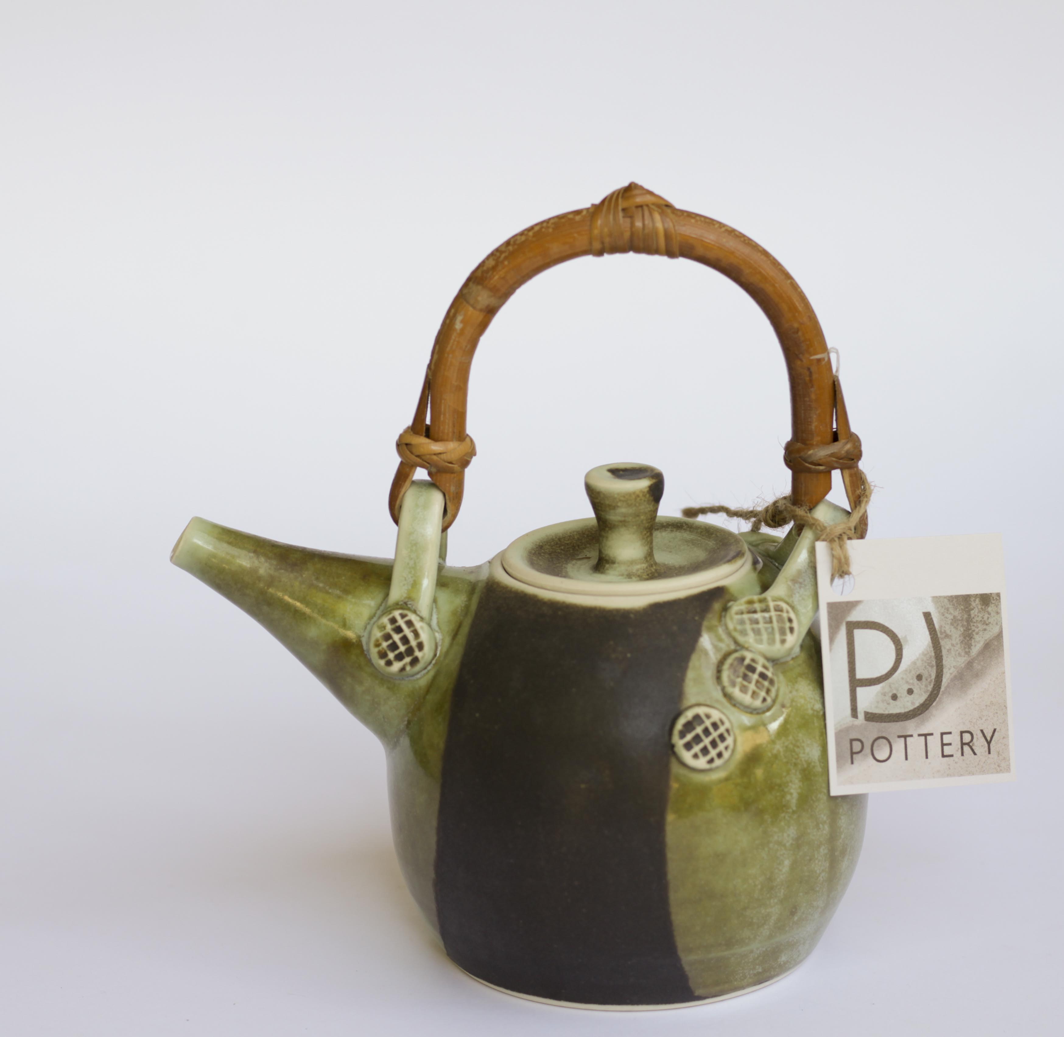bronze and green teapot - pj pottery