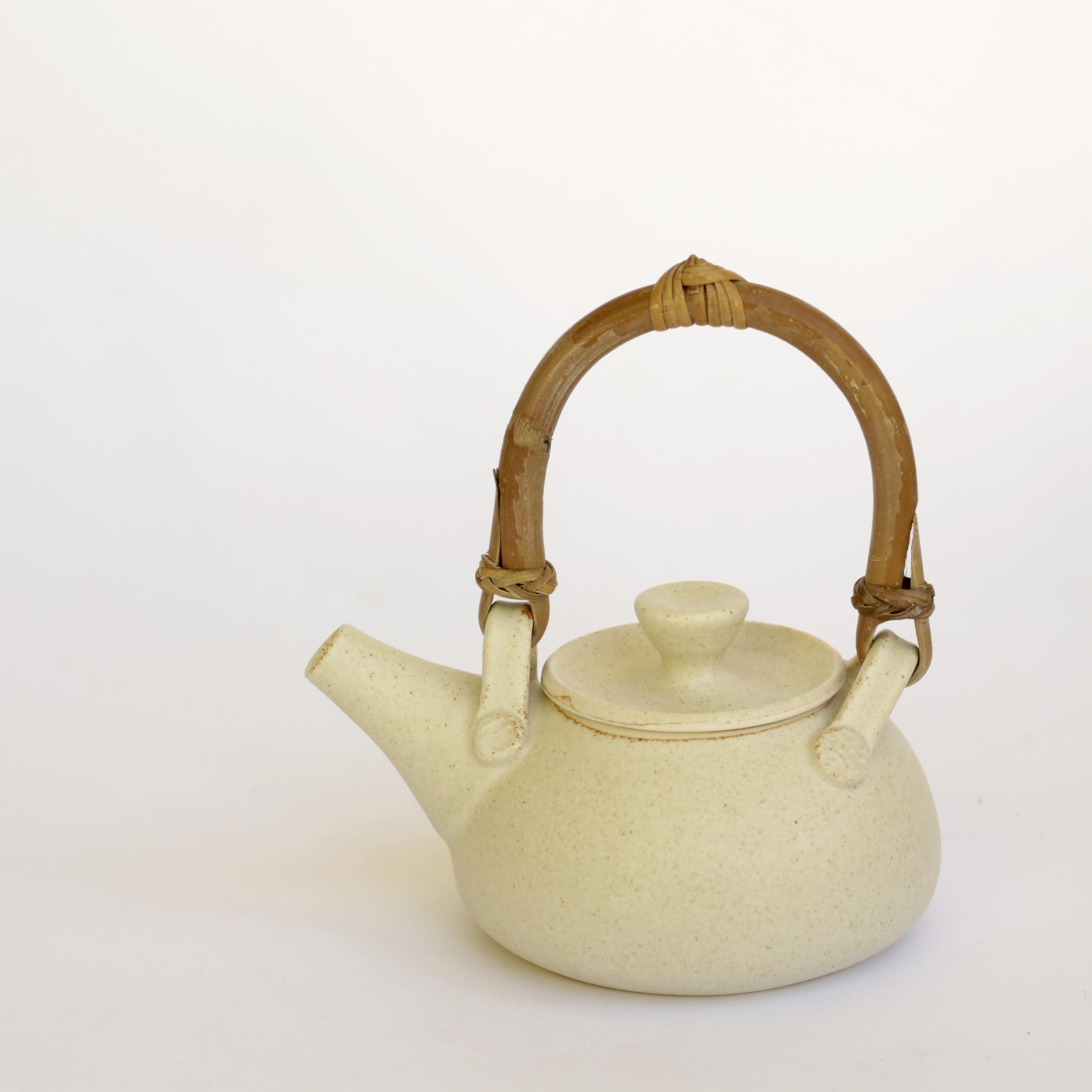cream teapot with cane handle - pj pottery