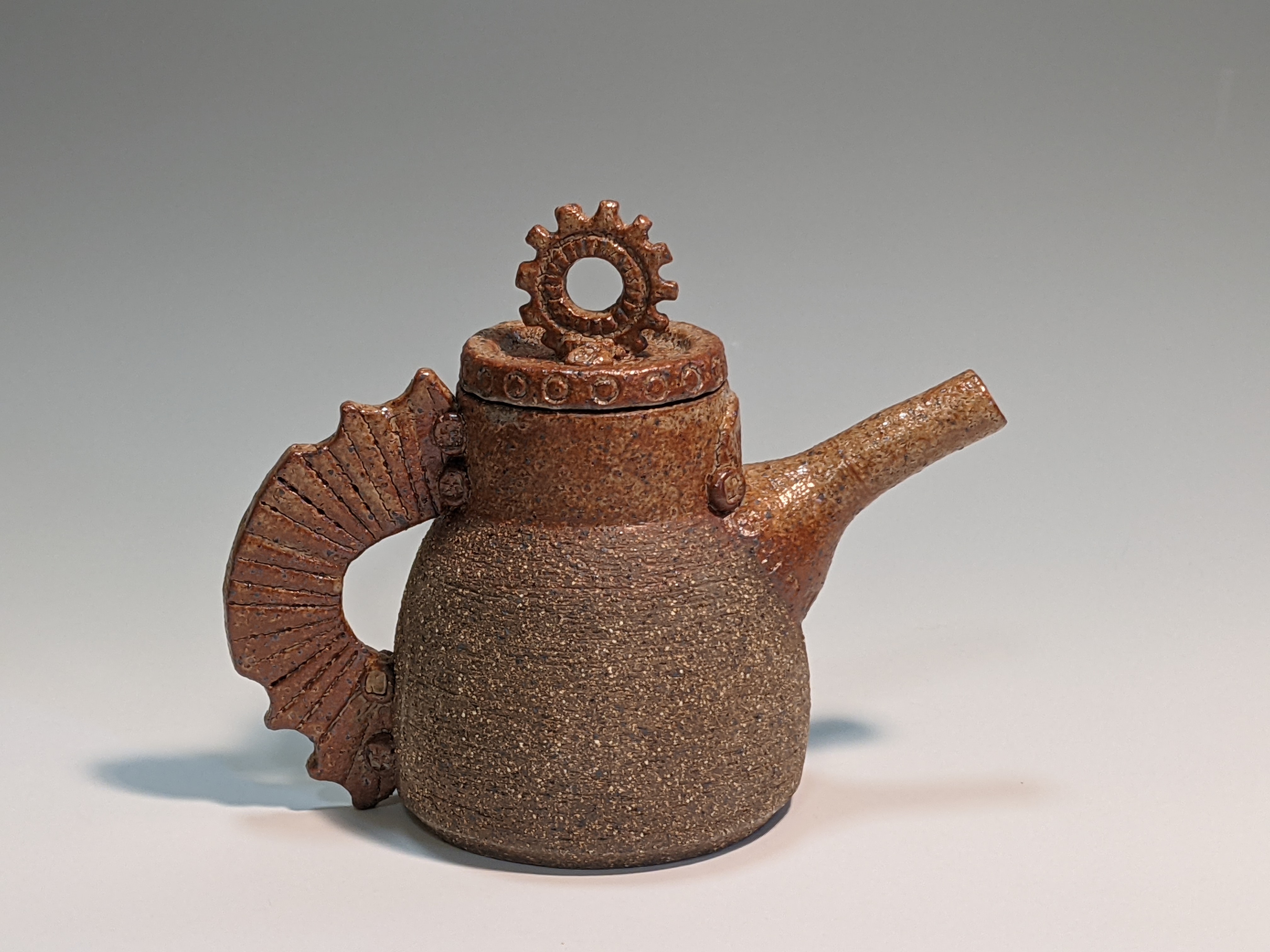 Shino teapot with cog handle - pj pottery
