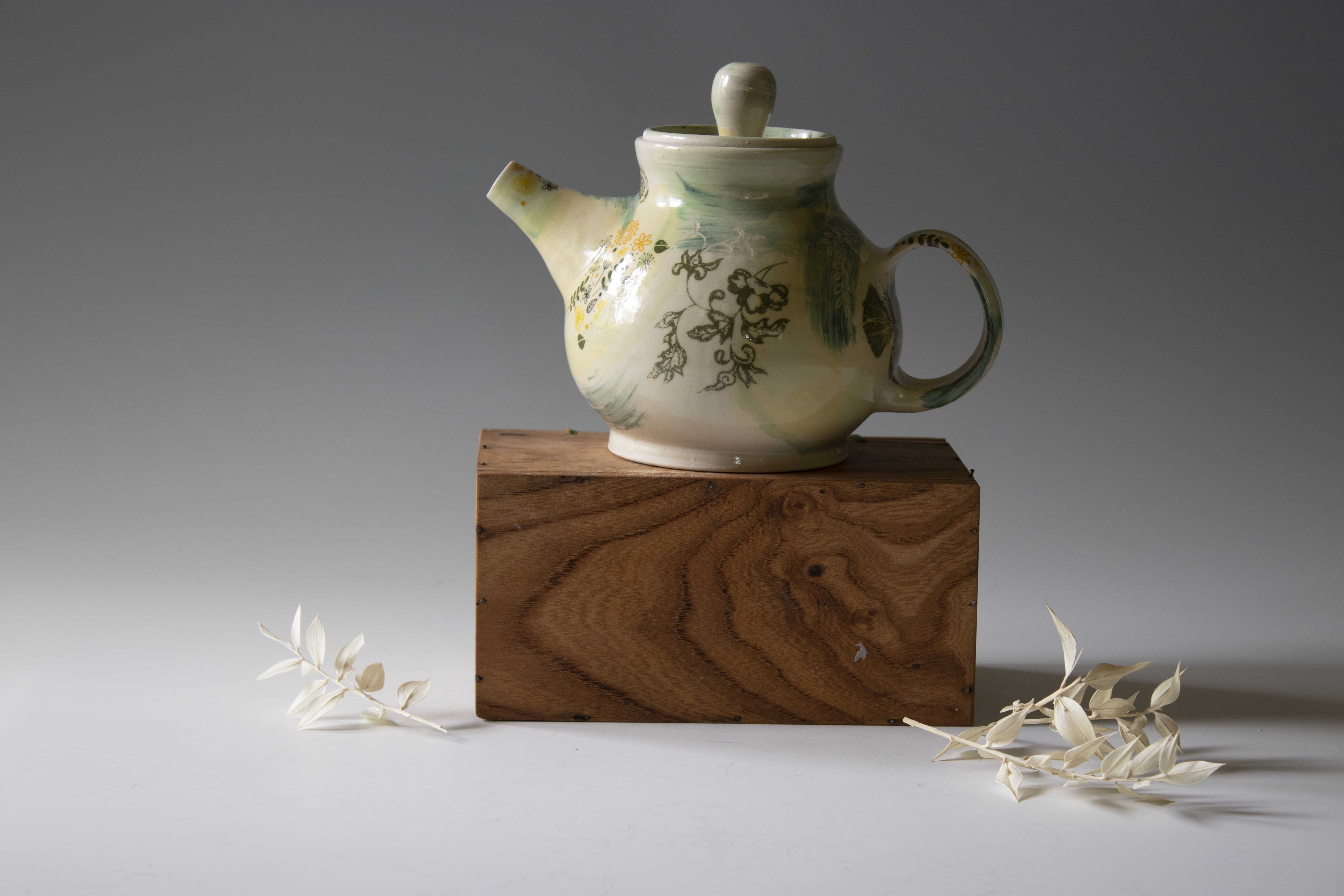 floral teapot - pj pottery