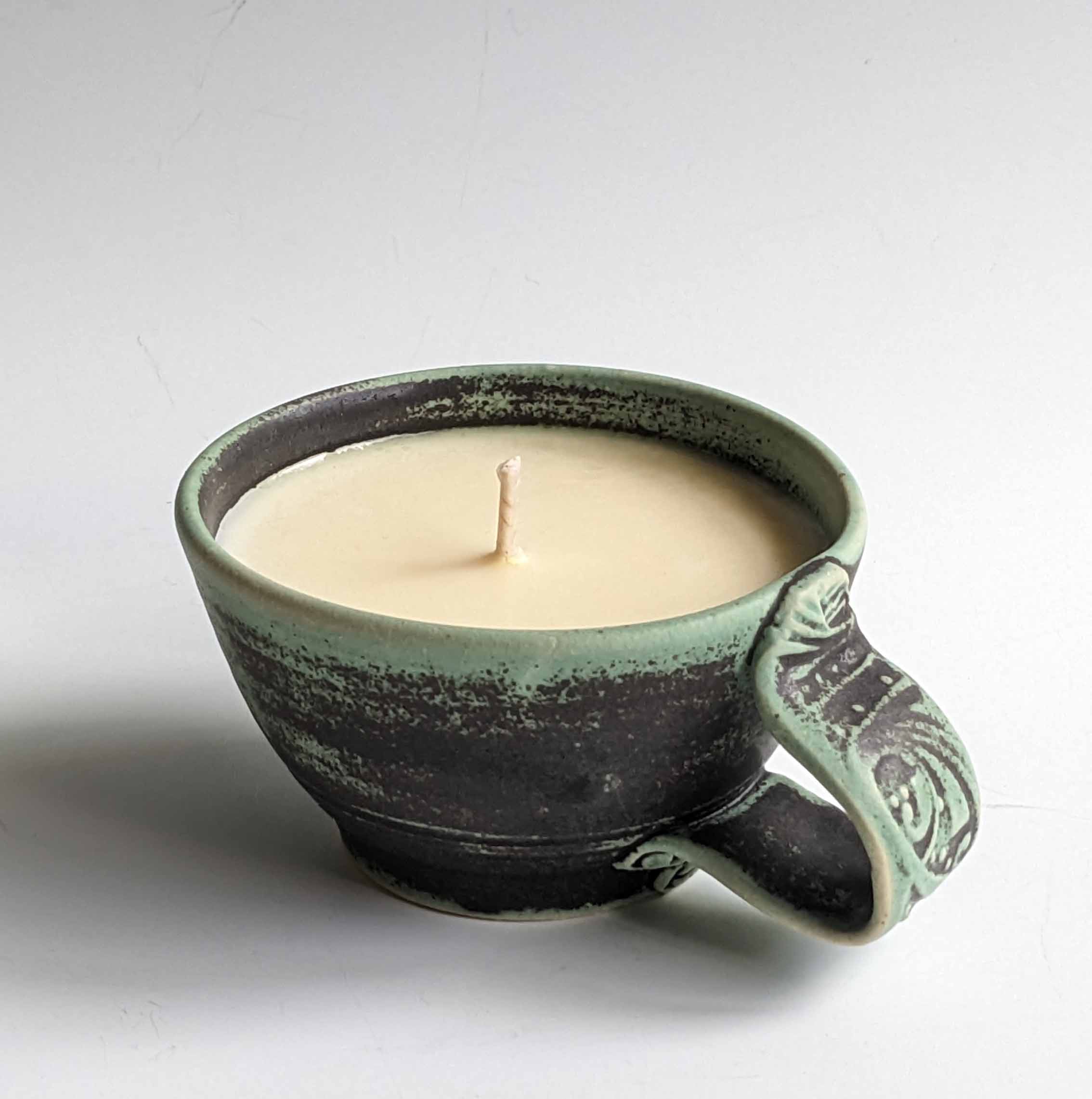 Tea cup candle - pj pottery